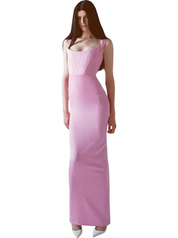 Alex Perry Halse Satin Crepe Corset Gown - Purple