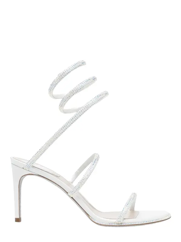 Rene Caovilla 80mm Rhinestone Strappy Sandals - White