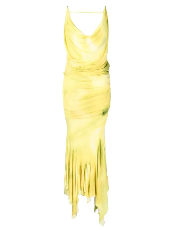 Attico Tie-dye Ruched Midi Dress - Yellow