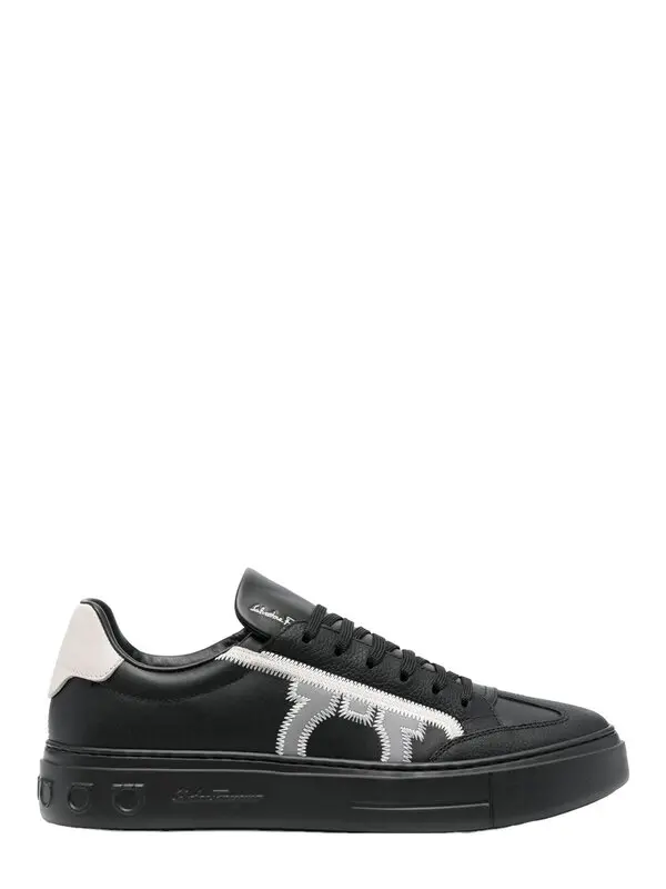 FERRAGAMO Gancini-print Leather Sneakers - Black