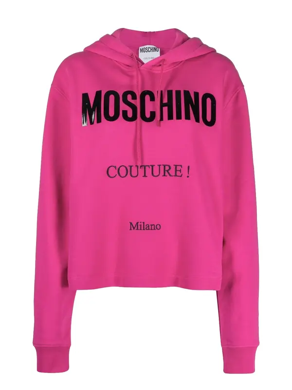 Moschino Print Cropped Hoodie - Pink