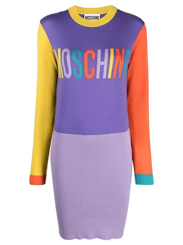 Moschino Intarsia Logo-knit Sweater Dress - Blue