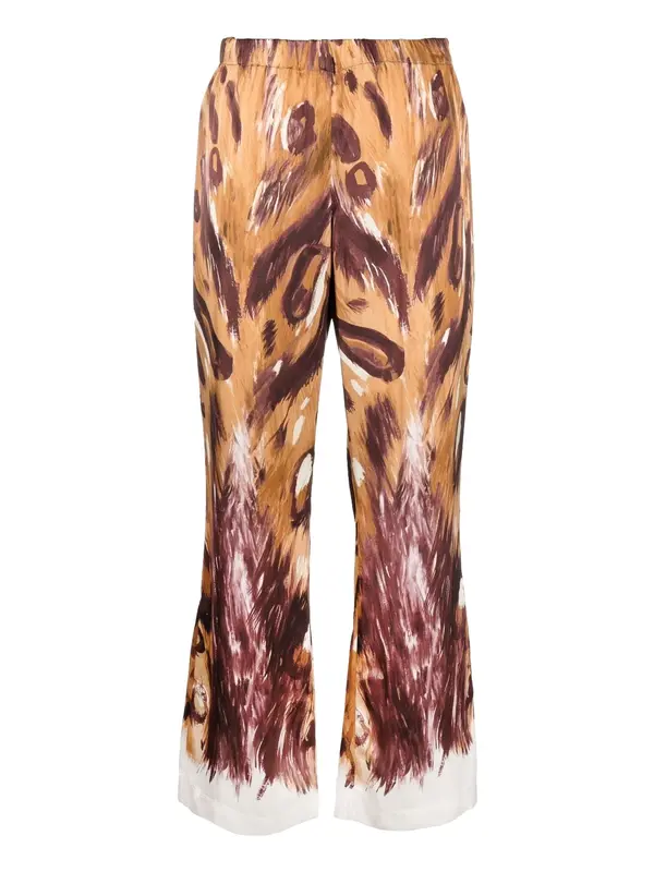 Marni Graphic-print Flared Trousers - Brown