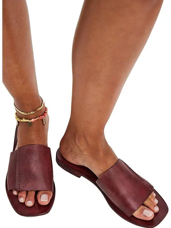 Free People Verona Leather Slide Sandals - Cherry Cola