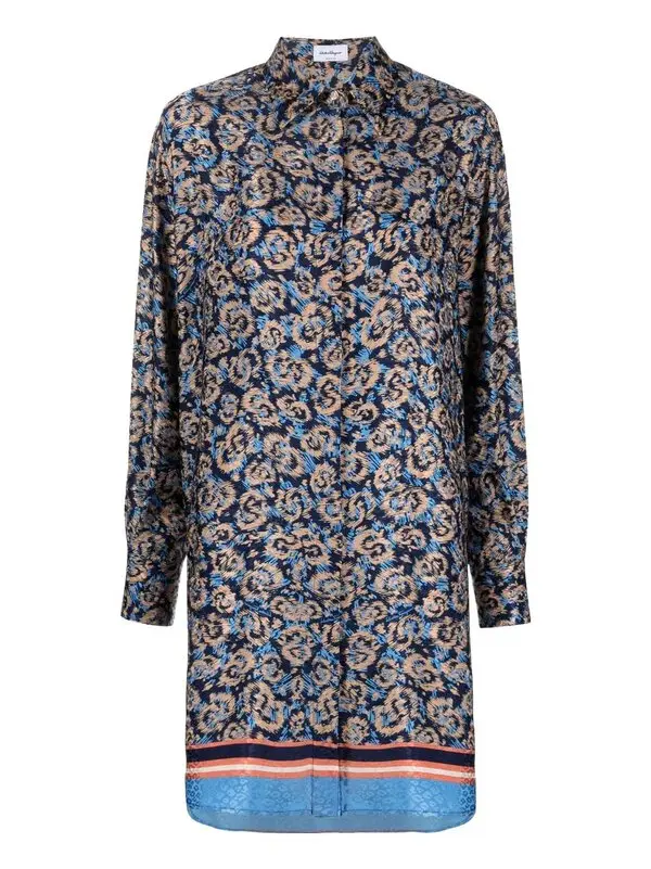 FERRAGAMO Floral-print Oversized Silk Shirt - Neutrals