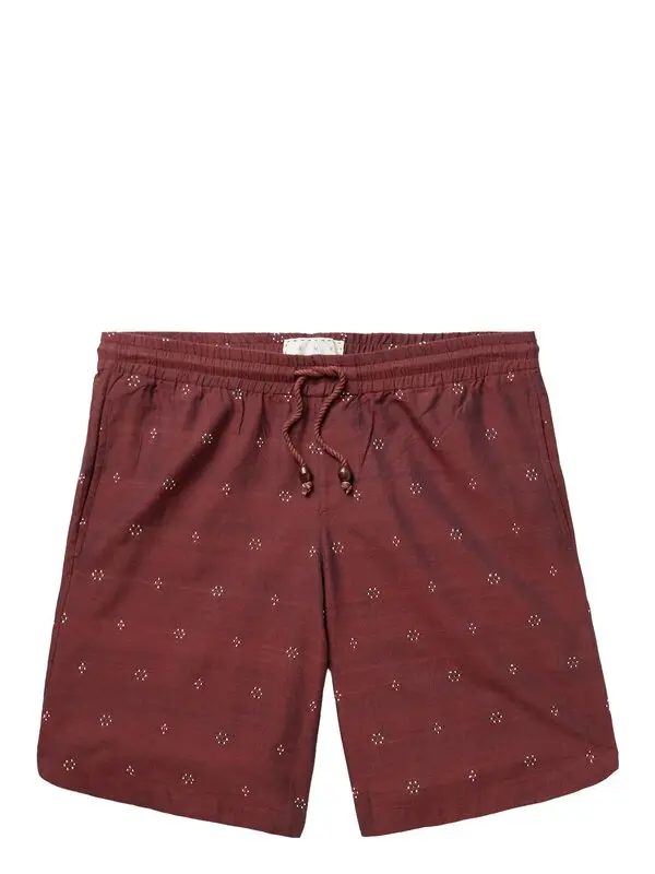 SMR DAYS Embroidered Cotton Drawstring Shorts - Burgundy