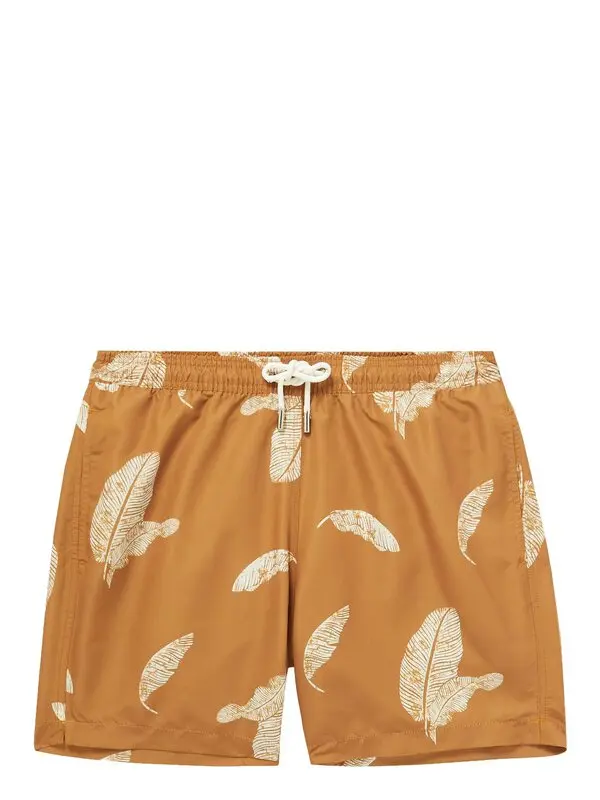 Mr P. Straight-leg Mid-length Leaf-print Swim Shorts - Metallic