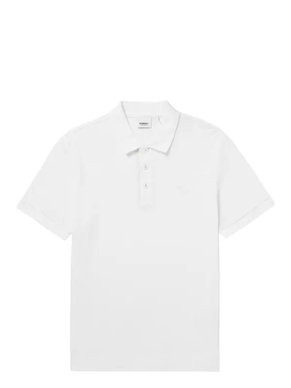 Burberry Logo-embroidered Cotton-piqué Polo Shirt - White