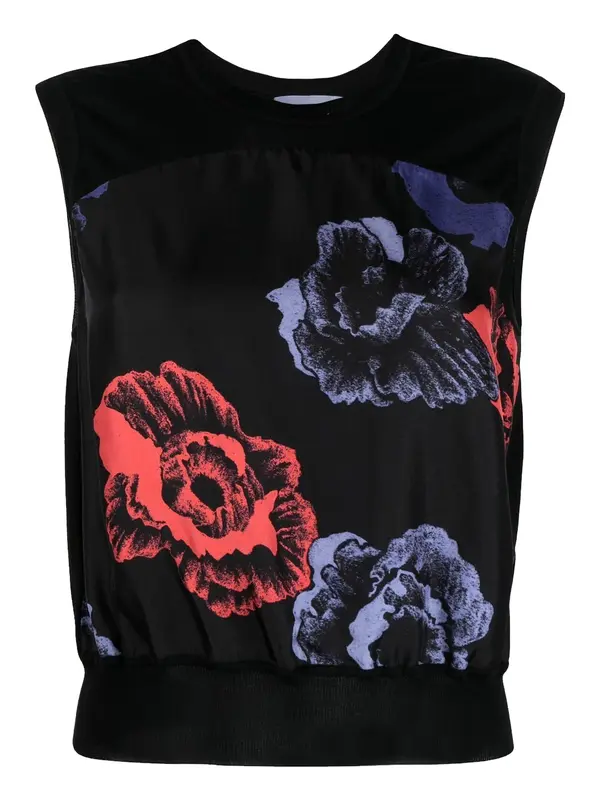 FERRAGAMO Floral-print Sleeveless Top - Black