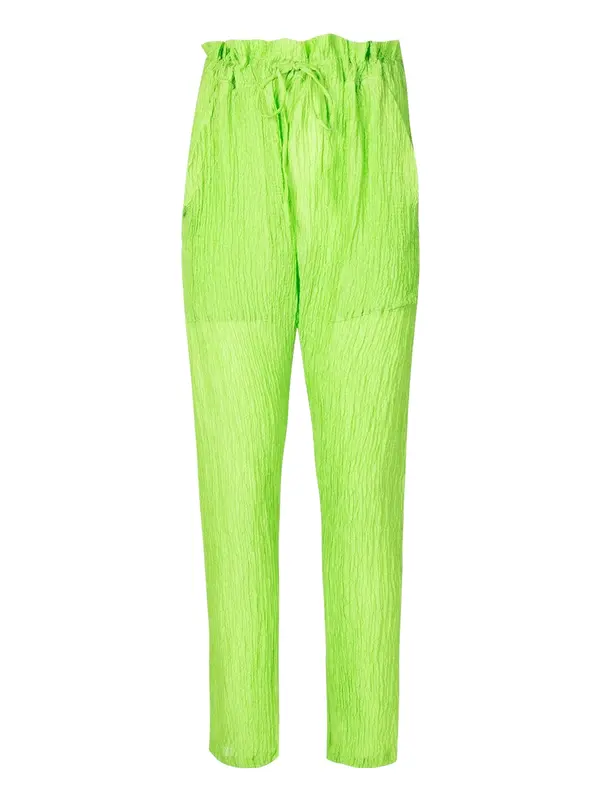 AMIR SLAMA Crinkle-effect Silk Trousers - Green
