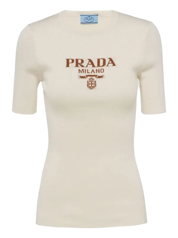 Prada Logo-intarsia Silk Jumper - Neutrals
