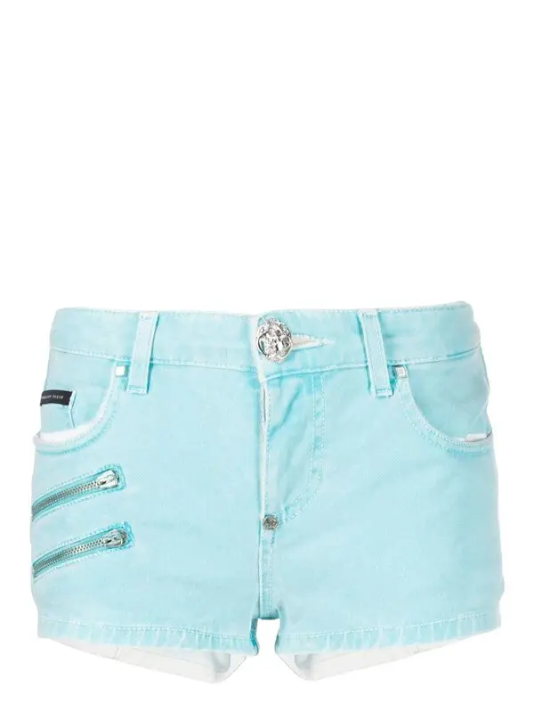 Philipp Plein Denim Hot Pants Biker Shorts - Blue