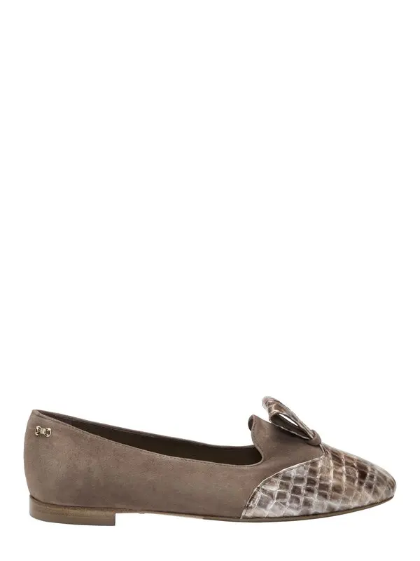 Sarah Flint Bennett Loafer - Mocha Suede & Croc Embossed Calf