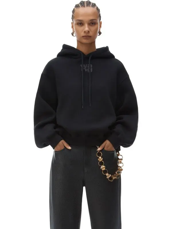 Alexander Wang Puff Logo Hoodie In Structured Terry - Black