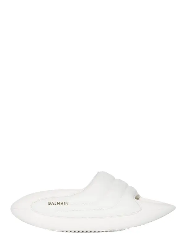 Balmain Quilted Leather Slides - White