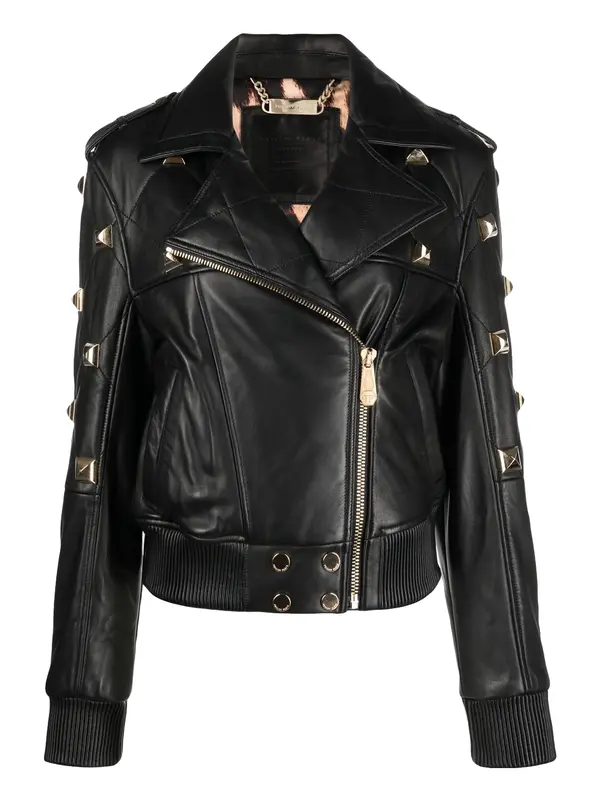 Philipp Plein Studded Leather Bomber Jacket - Black