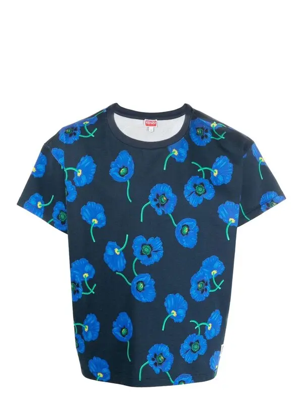 Kenzo Floral-print Cotton T-shirt - Blue