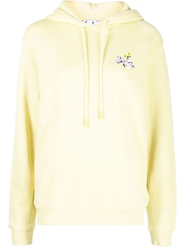 Off-White Floral Arrows Cotton Hoodie - Yellow