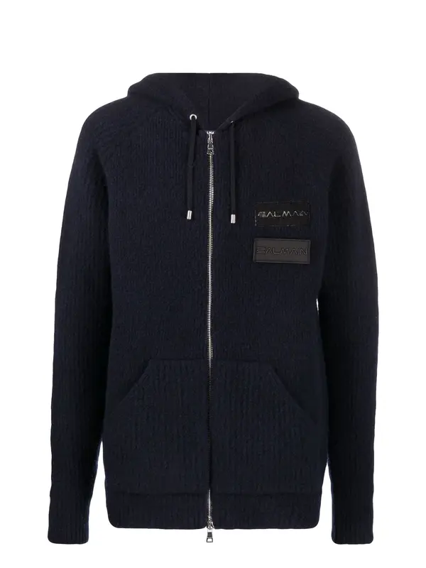 Balmain Logo-patches Zipped Hoodie - Blue