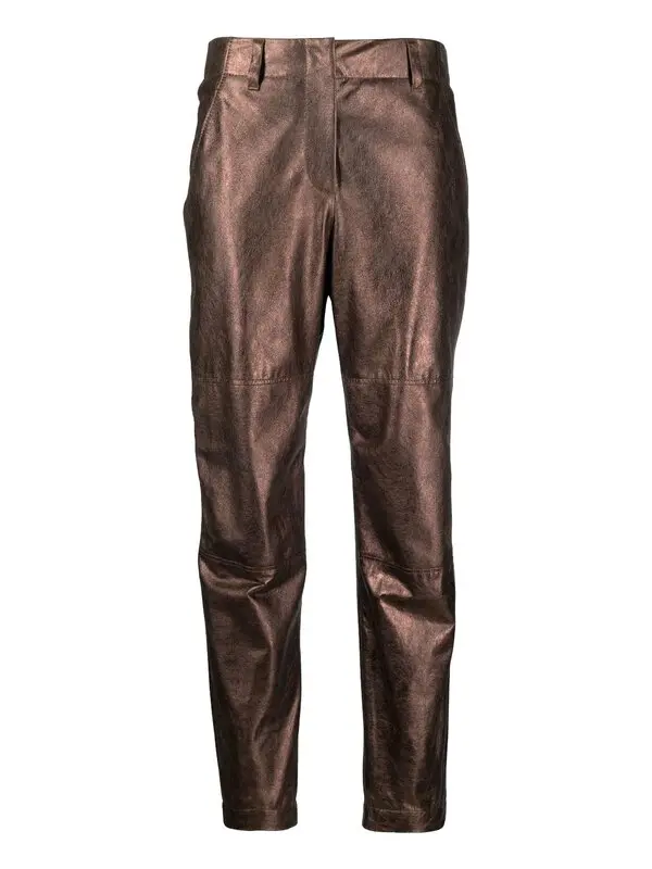 Brunello Cucinelli High-waisted Leather Trousers - Brown