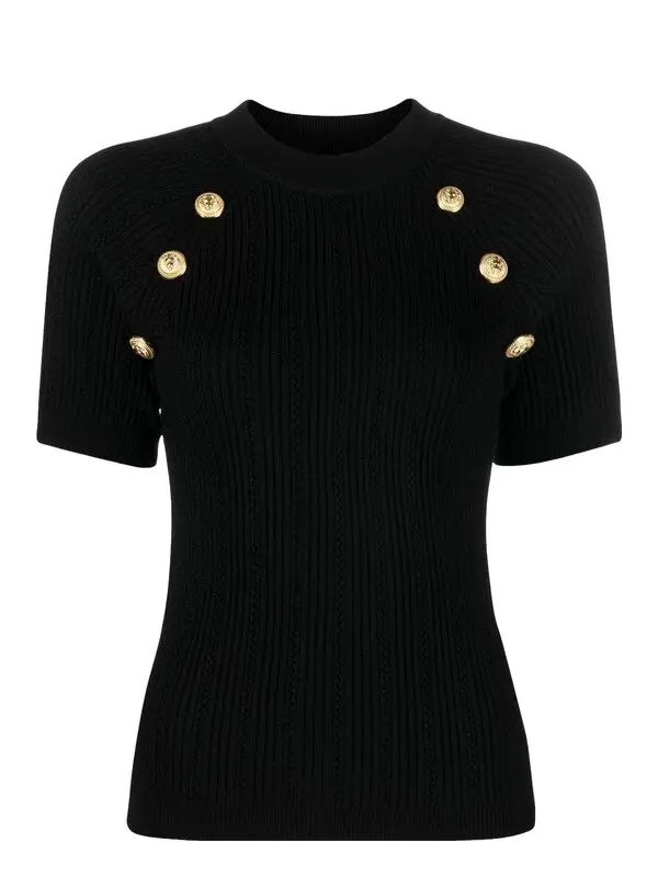 Balmain Button-detail Short-sleeve Top - Black