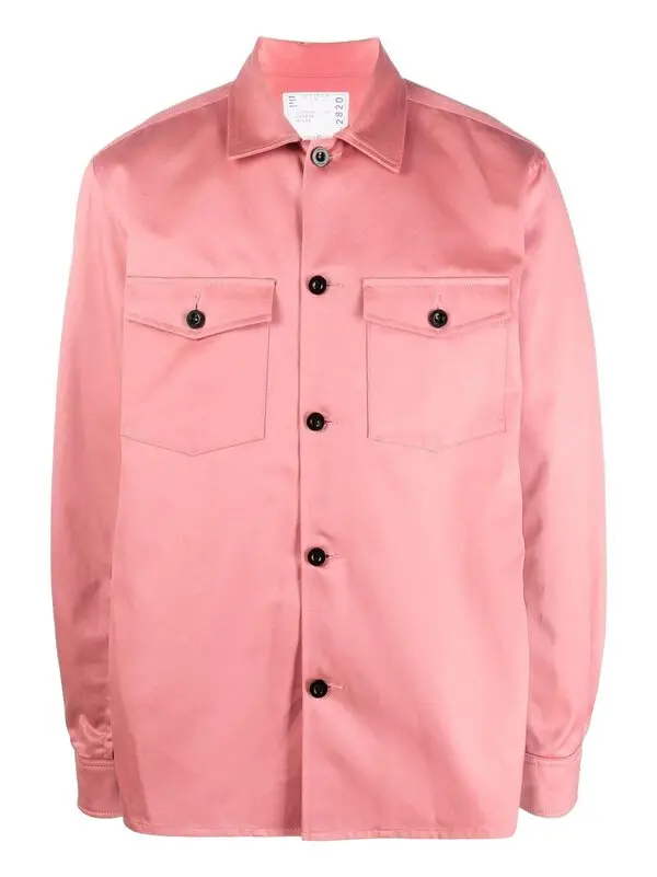 Sacai Contrast-panel Cotton Shirt - Pink
