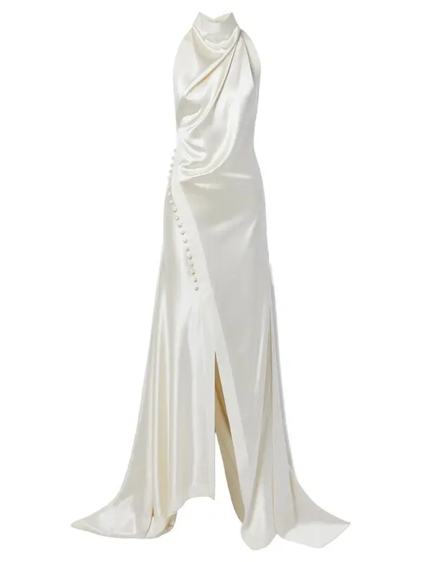 DANIELLE FRANKEL Sasha Draped Silk-charmeuse Halterneck Gown - Ivory