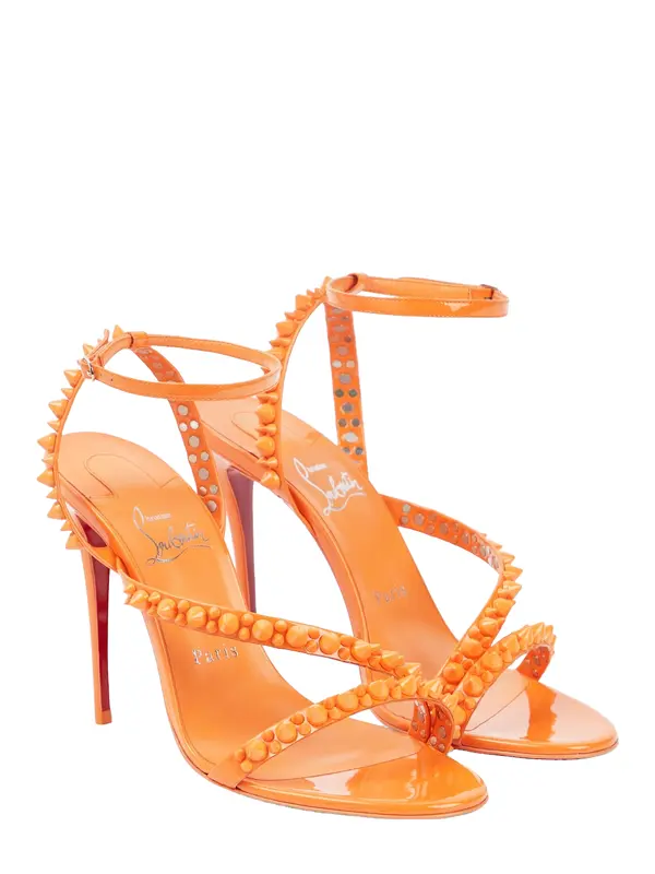CHRISTIAN LOUBOUTIN Mafaldina Spikes 100 Leather Sandals - Orange