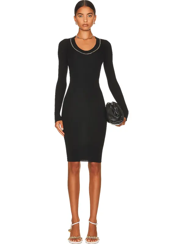 Bottega Veneta Long Sleeve Rib Dress - Black