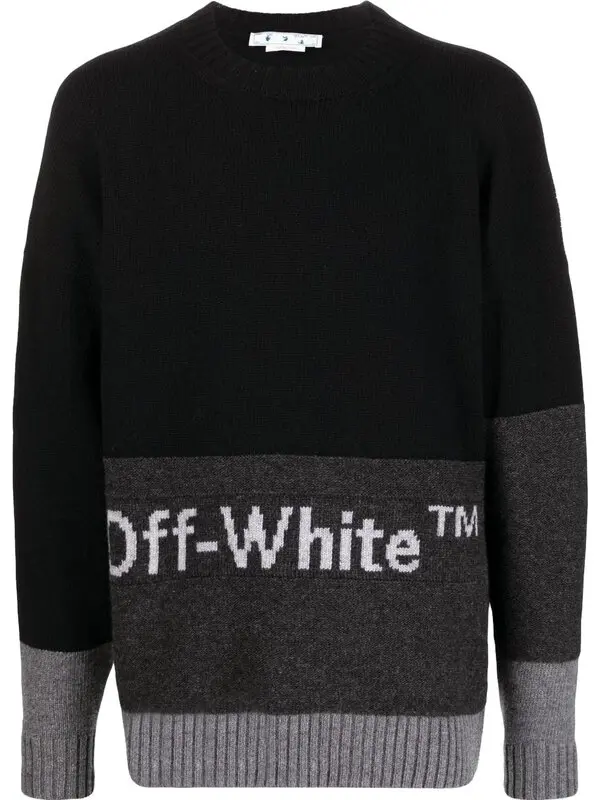 Off-White Colour-block Logo Intarsia Jumper - Black
