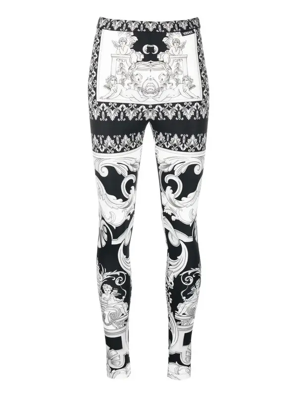 Versace Silver Baroque-print Leggings - Black