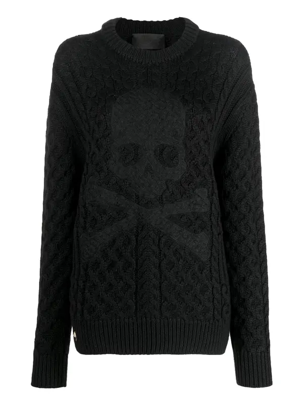 Philipp Plein Embossed Skull Wool Jumper - Black