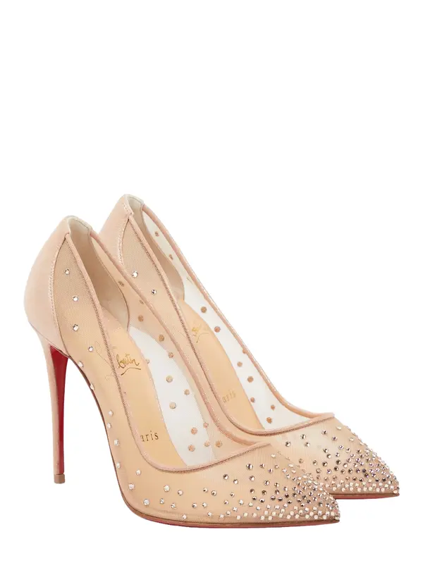 CHRISTIAN LOUBOUTIN Follies Strass Embellished Mesh Pumps - Beige
