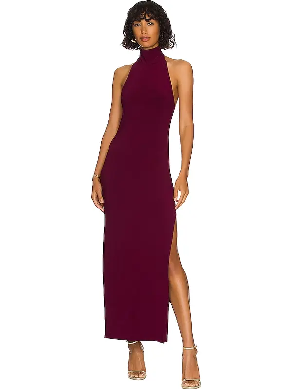 Norma Kamali X Turtle Halter Side Slit - Plum