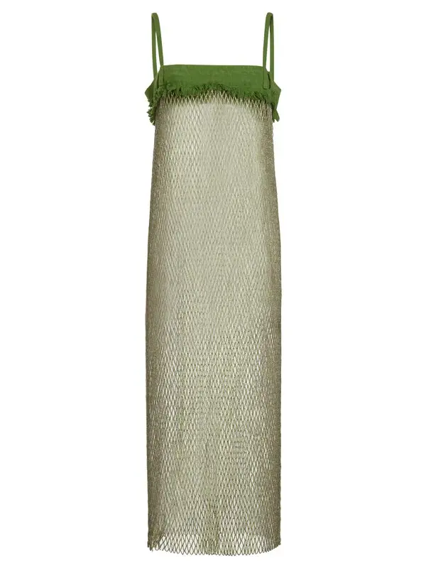 Christopher Esber Denim Bust Crystal Net Midi Dress - Green