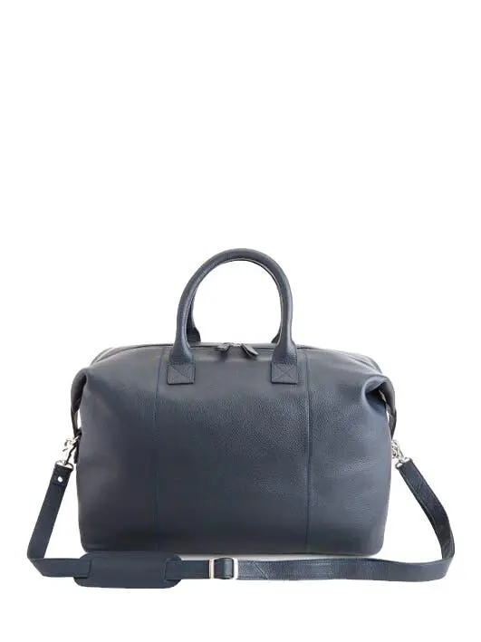ROYCE NEW YORK Medium Leather Duffle Bag - Navy Blue
