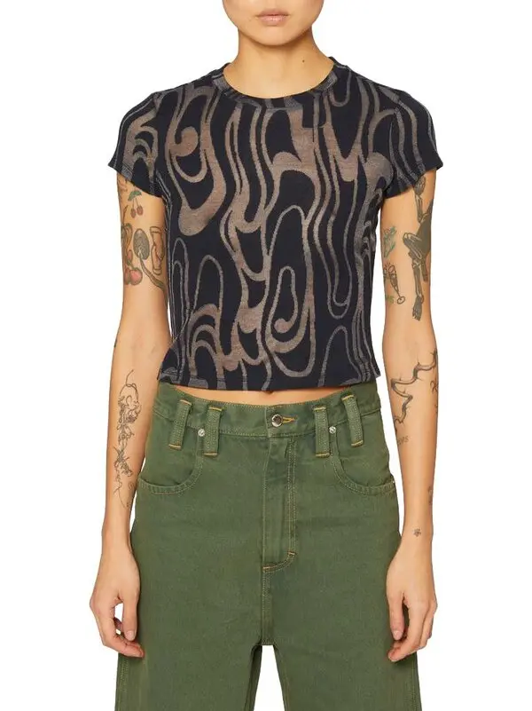 Eckhaus Latta Shrunk Jacquard Crop Mesh T-shirt - Wave
