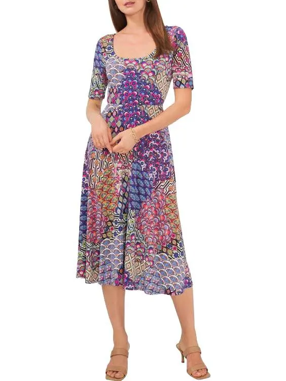 Chaus Mixed Print A-line Midi Dress - Cobalt 435