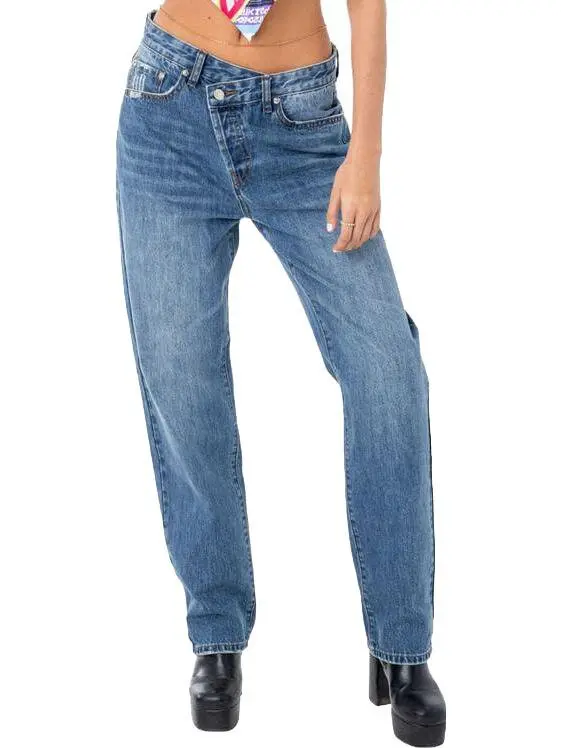 EDIKTED Crossover Boyfriend Jeans - Blue