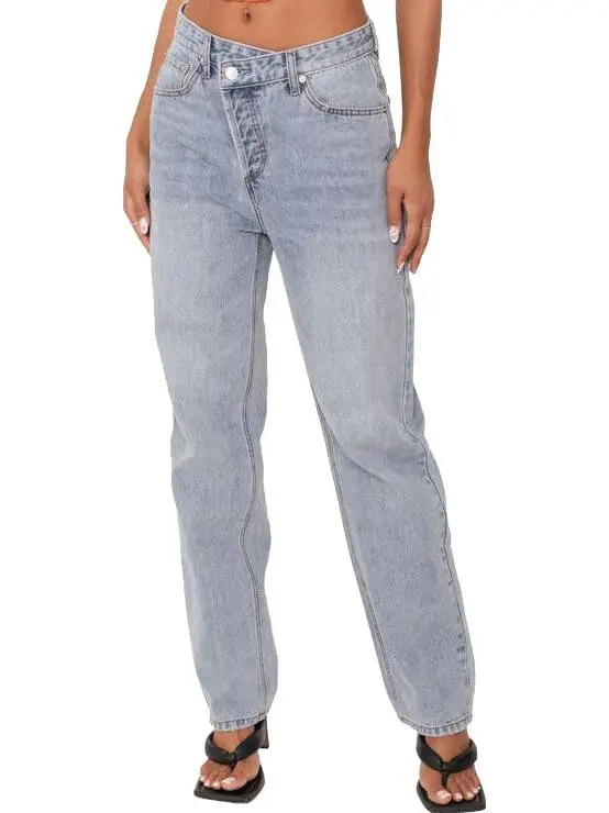 EDIKTED Crossover Boyfriend Jeans - Light-blue