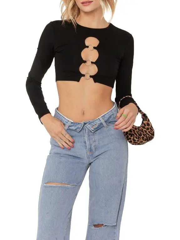 EDIKTED Patricia Long Sleeve Crop Top - Black