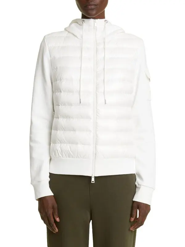 Moncler Hooded Mixed Media Puffer Jacket - White