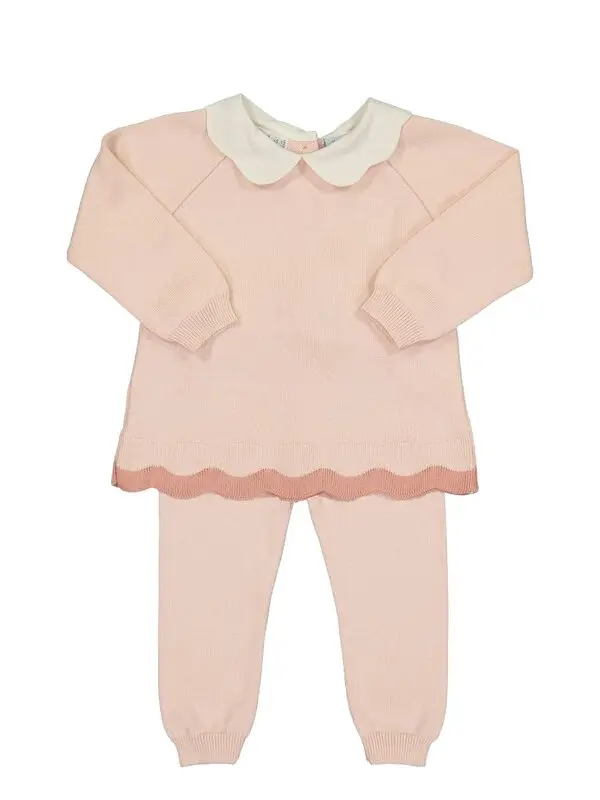 FELTMAN BROTHERS Scalloped Cotton Sweater & Pants Set - Blush