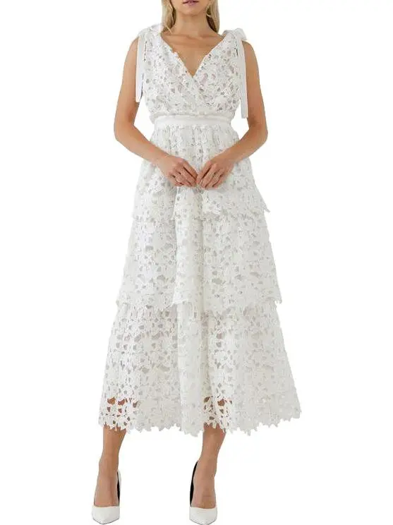 Endless Rose Floral Lace Tiered Dress - White