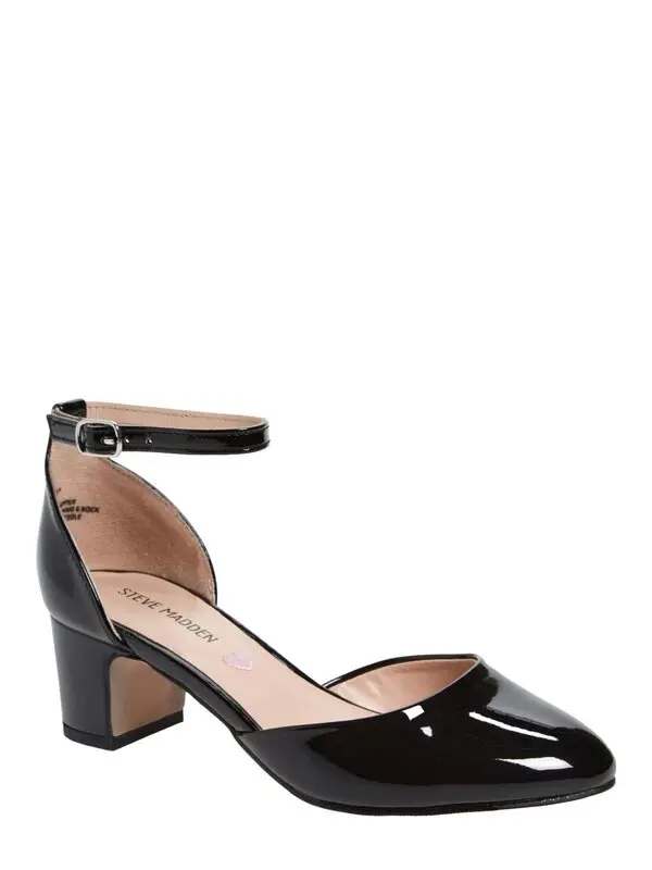Steve Madden Ankle Strap Block Heel Pump - Blk Patent