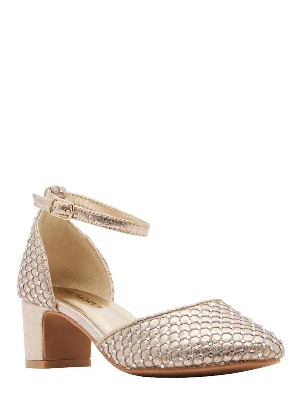 Steve Madden Ankle Strap Block Heel Pump - Gold Mesh