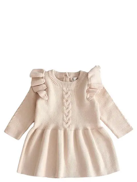 ASHMI & CO. Eva Ruffle Shoulder Knit Dress - Beige