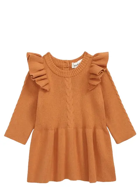 ASHMI & CO. Eva Ruffle Shoulder Knit Dress - Burnt Orange