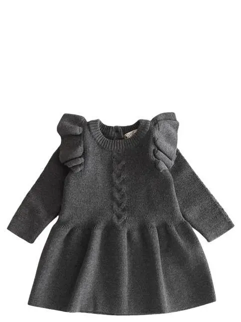 ASHMI & CO. Eva Ruffle Shoulder Knit Dress - Gray