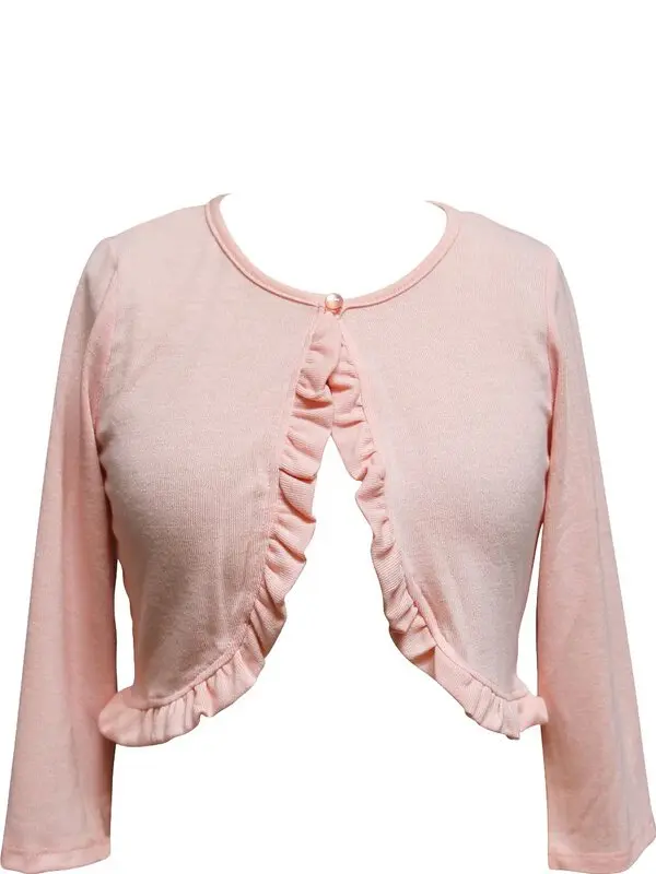 AVA & YELLY Ruffle Front Cardigan - Blush